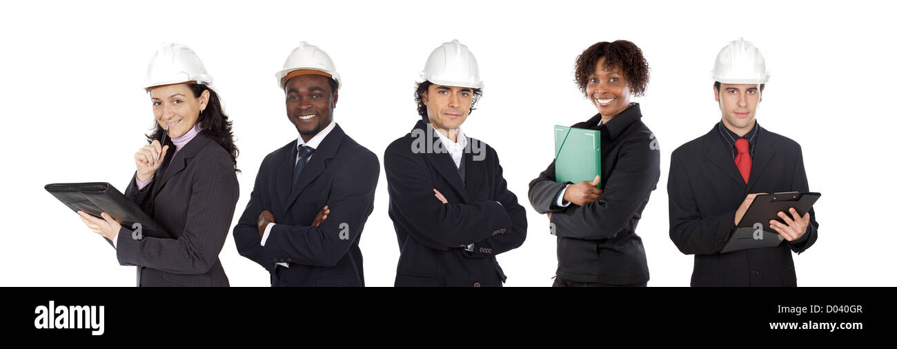 Team of five architects isolated over white Stock Photo - Alamy