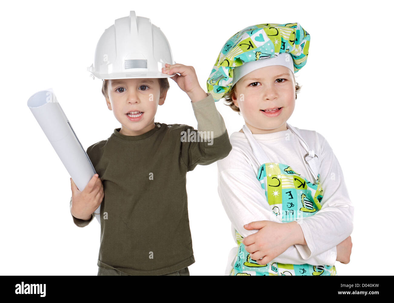 Little doctor and architect on a over white background Stock Photo - Alamy