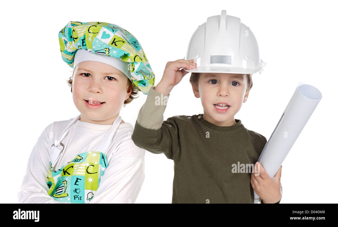 Little doctor and architect on a over white background Stock Photo - Alamy