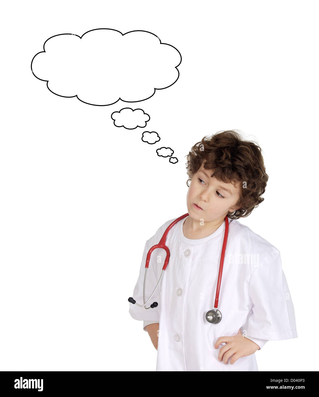 Adorable future doctor thinking a over white background Stock Photo - Alamy