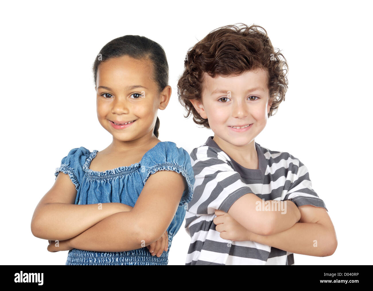 Two children of different races isolated over white Stock Photo - Alamy