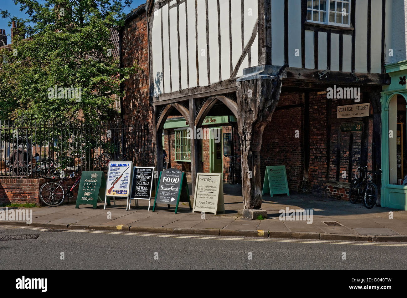 Pavement signs A boards outside National Trust shop store Goodramgate ...