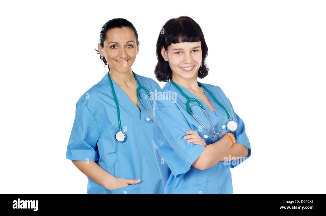 Attractive medical team a over white background Stock Photo - Alamy