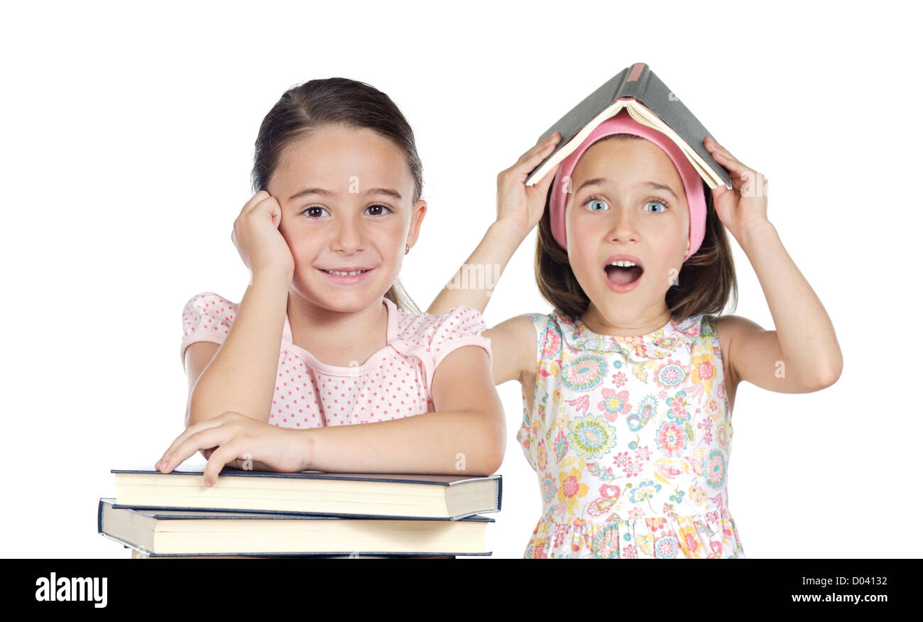 Two friends students a over white background Stock Photo - Alamy