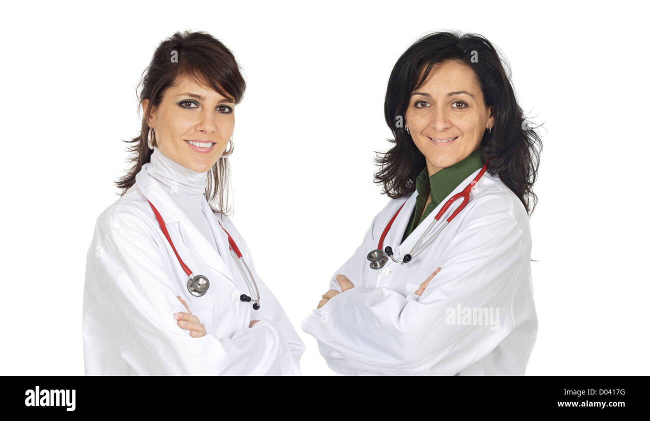 Attractive medical team a over white background Stock Photo - Alamy