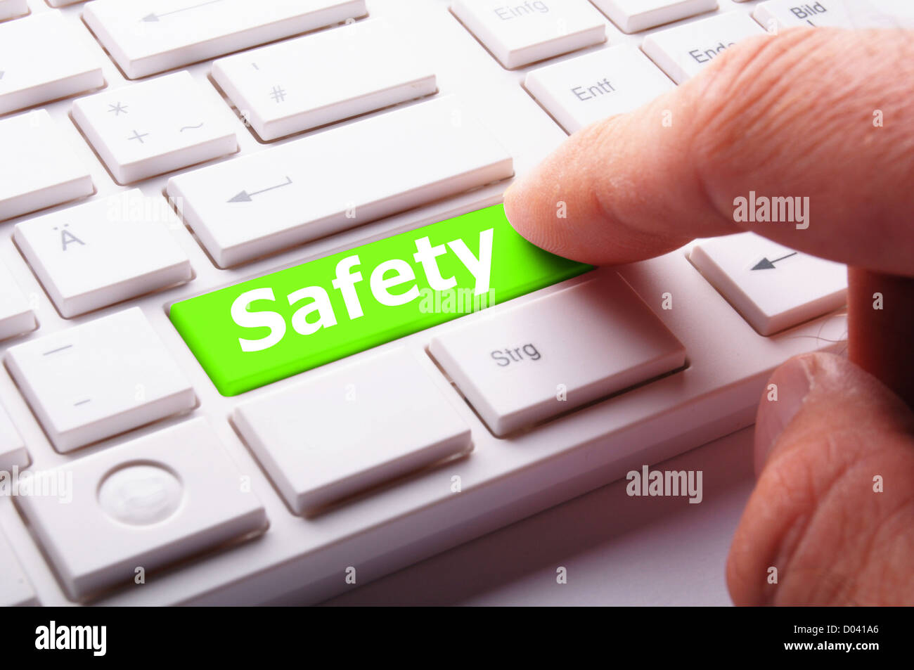 safety first on computer key showing security concept Stock Photo - Alamy