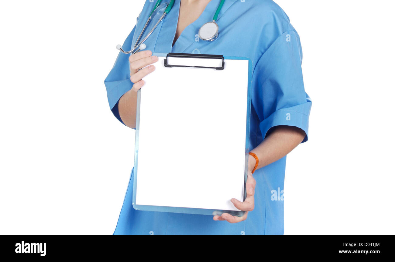 Someone doctor holding blank chart over white background Stock Photo ...