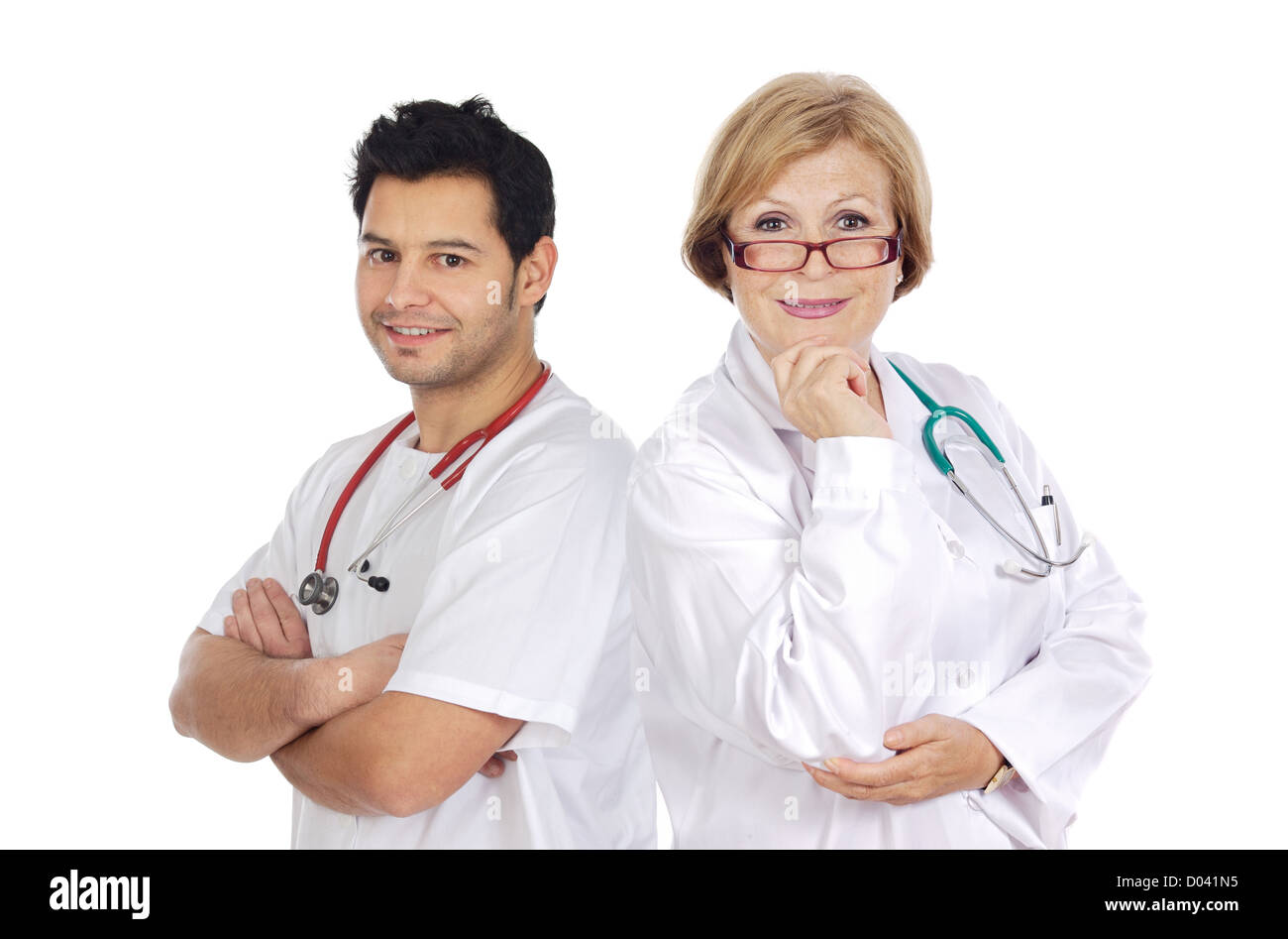 Couple of medical team a over white background Stock Photo - Alamy