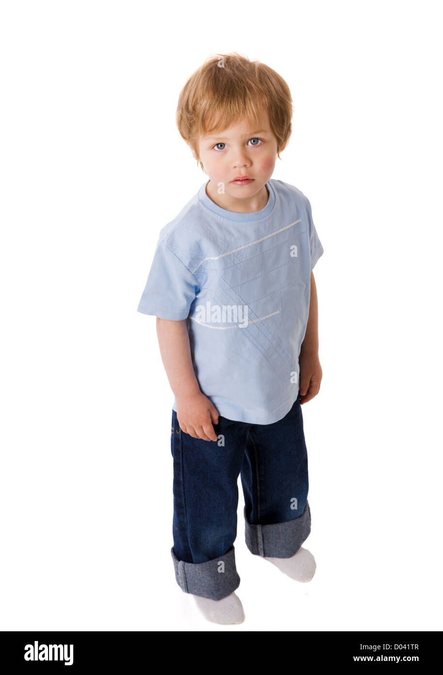 Sad Boy looking up laughing isolated on white Stock Photo - Alamy