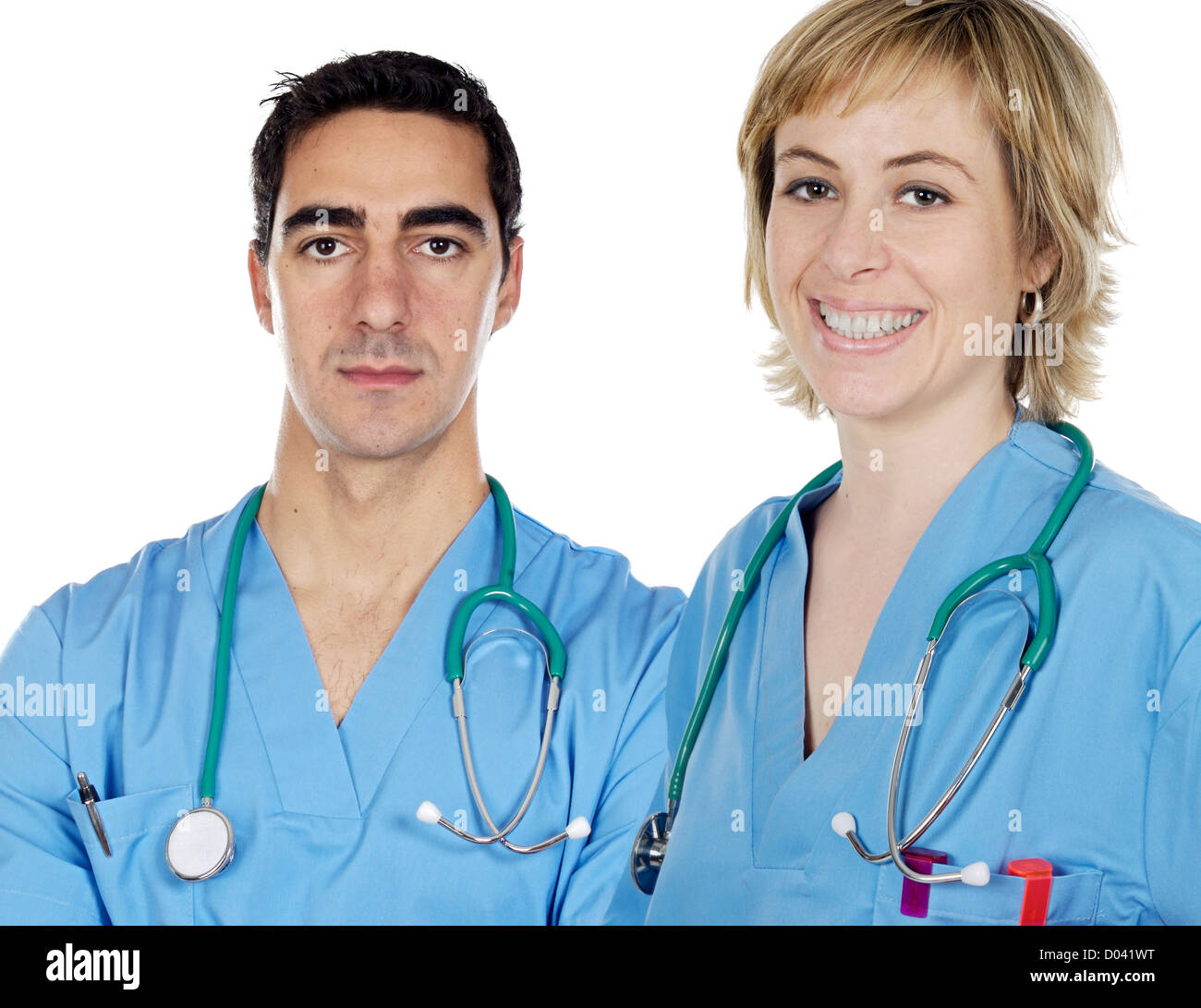 Couple of doctors a over white background Stock Photo - Alamy