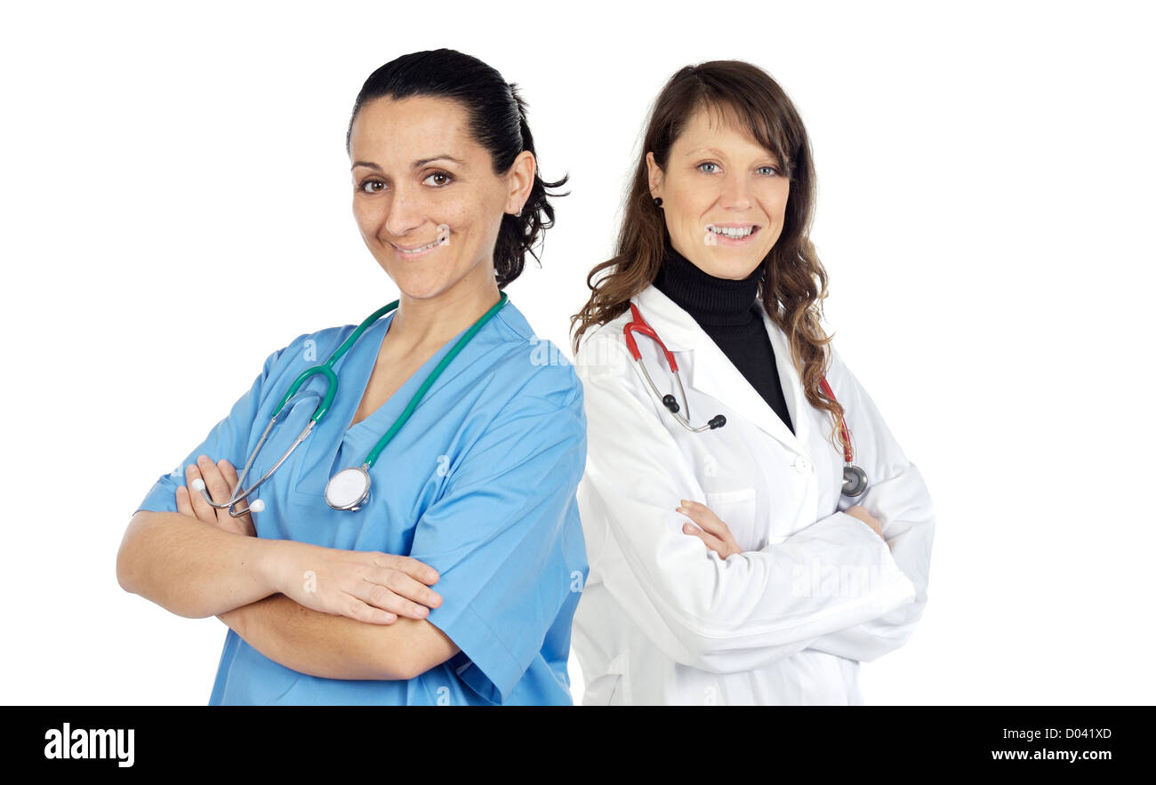 Attractive medical team a over white background Stock Photo - Alamy