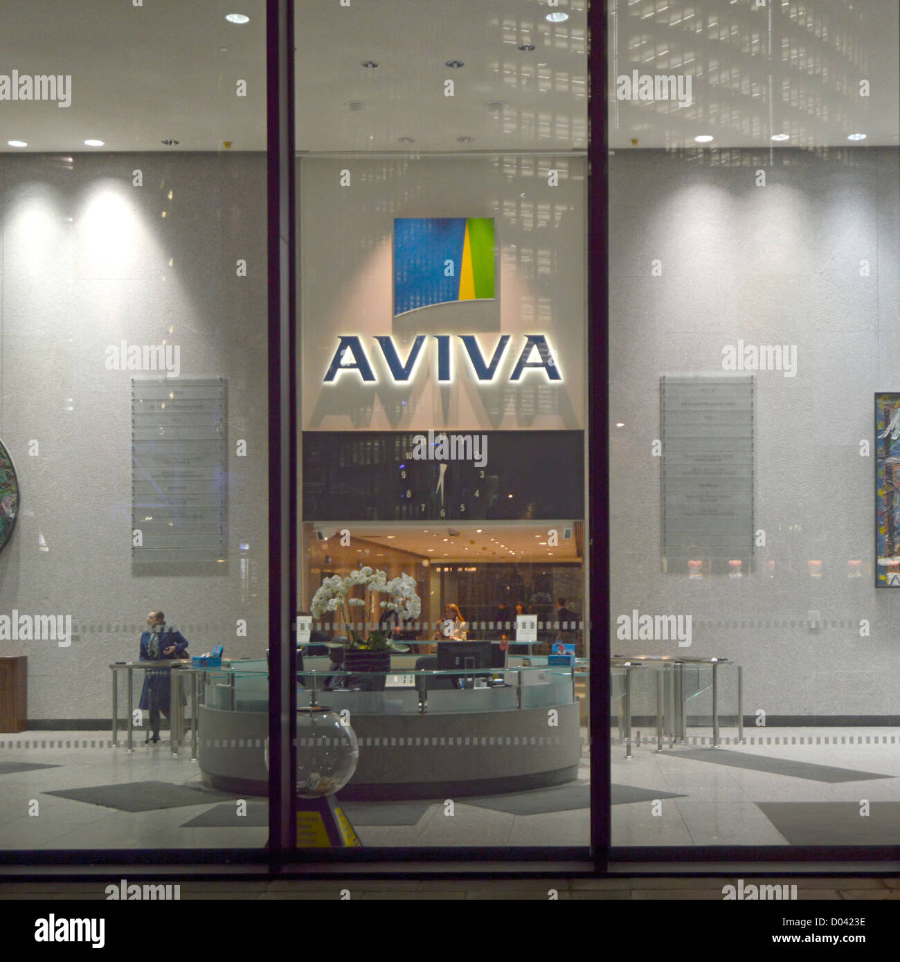 Aviva reception area at base of skyscraper office tower Stock Photo - Alamy