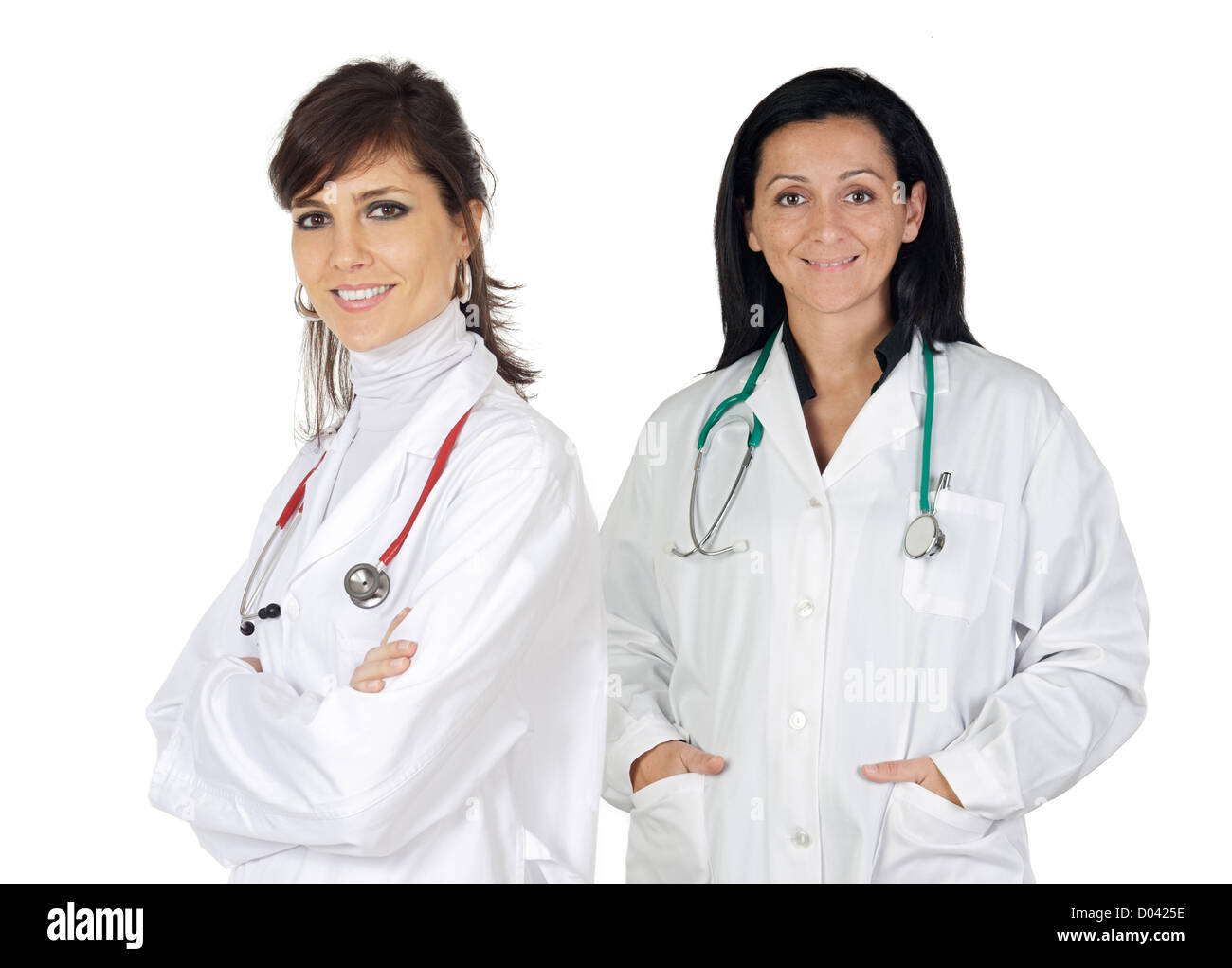 Two doctor women over a white background Stock Photo - Alamy