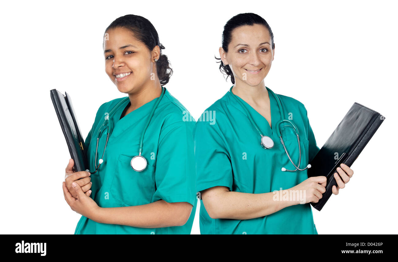 Couple of doctors woman isolated over a white Stock Photo - Alamy