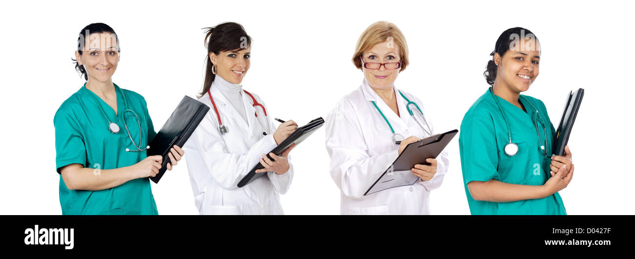 Attractive medical team of woman a over white background Stock Photo ...