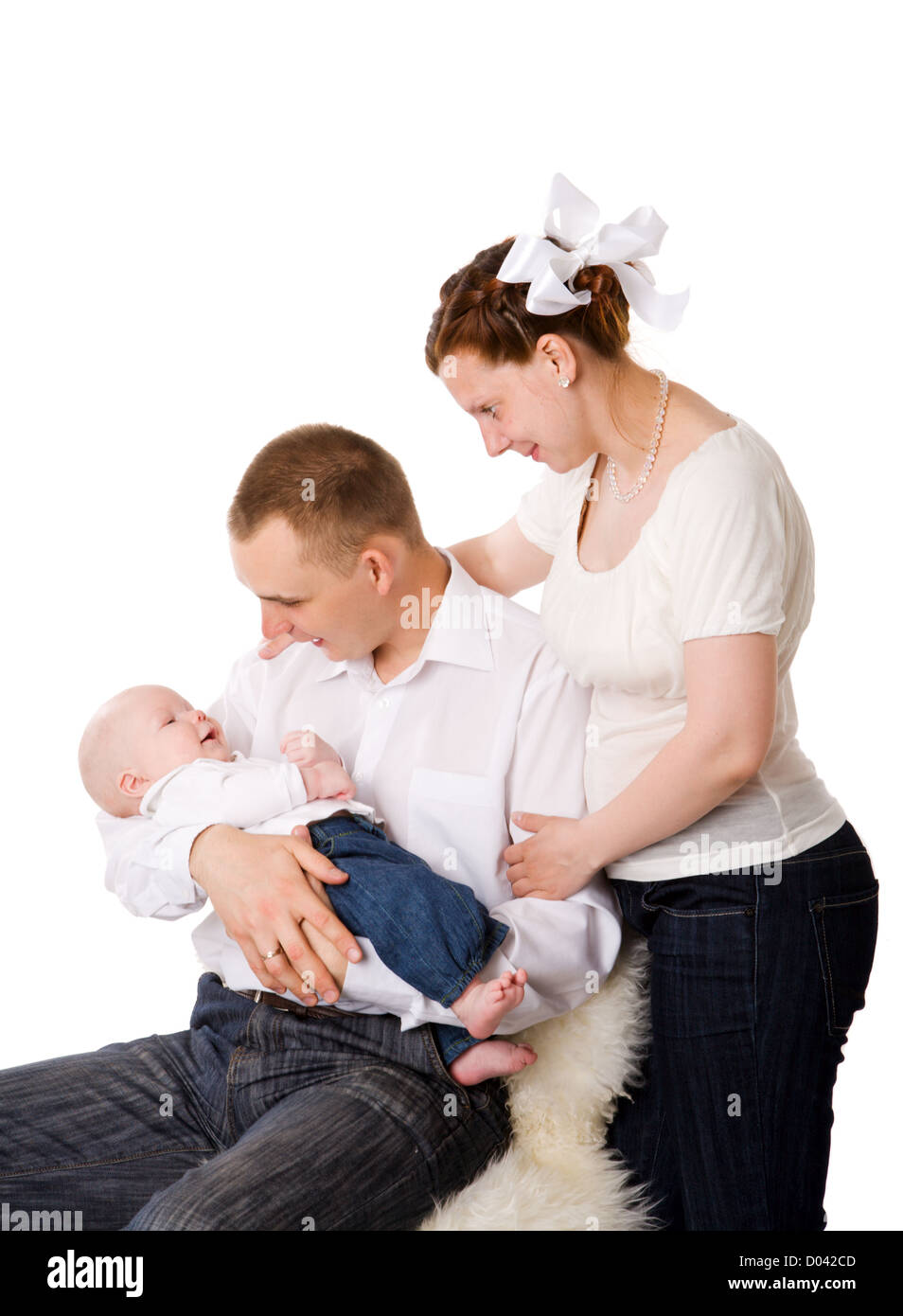 Happy Family enjoying baby together isolated on white Stock Photo - Alamy