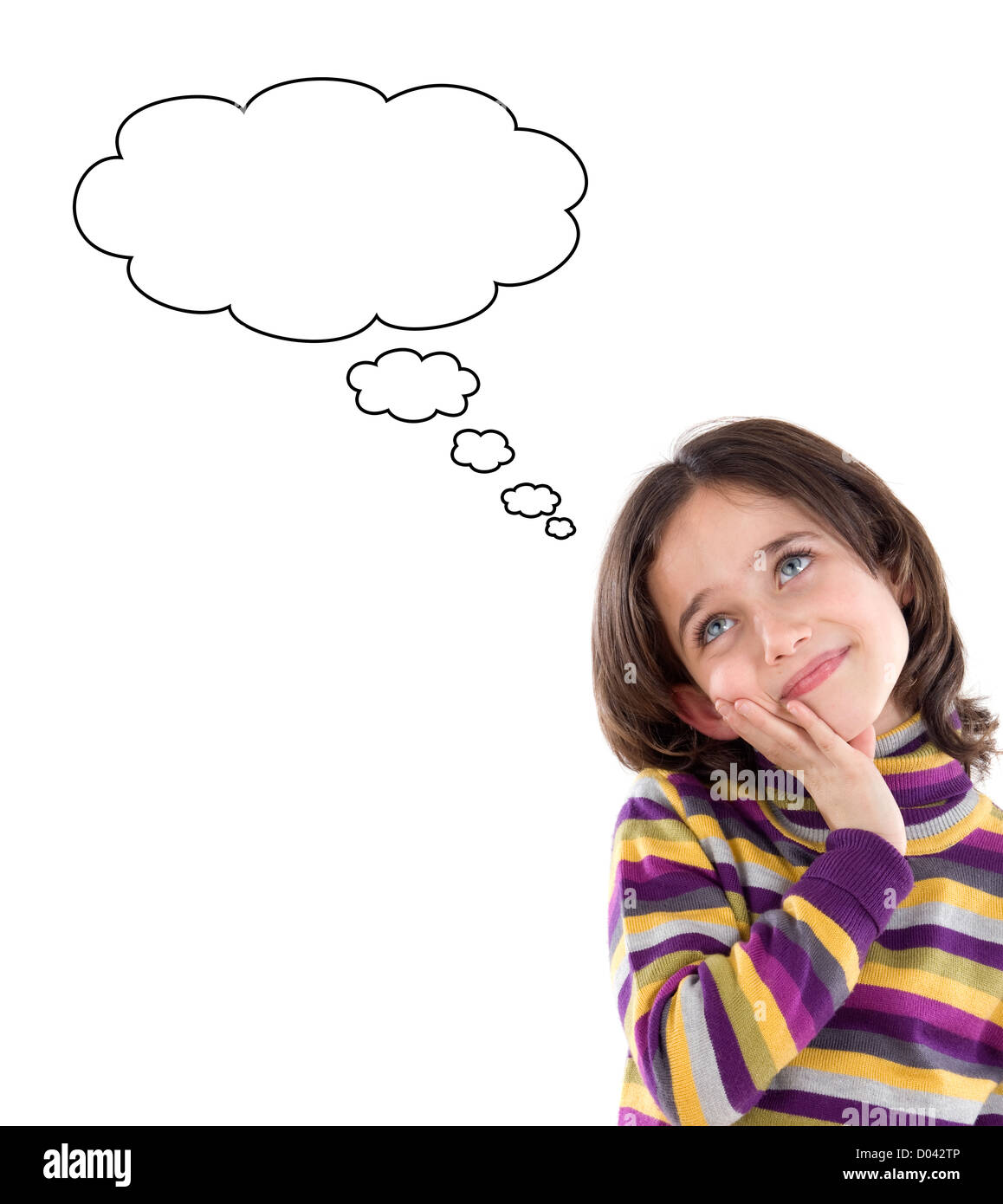 Adorable girl thinking on a over white background Stock Photo - Alamy