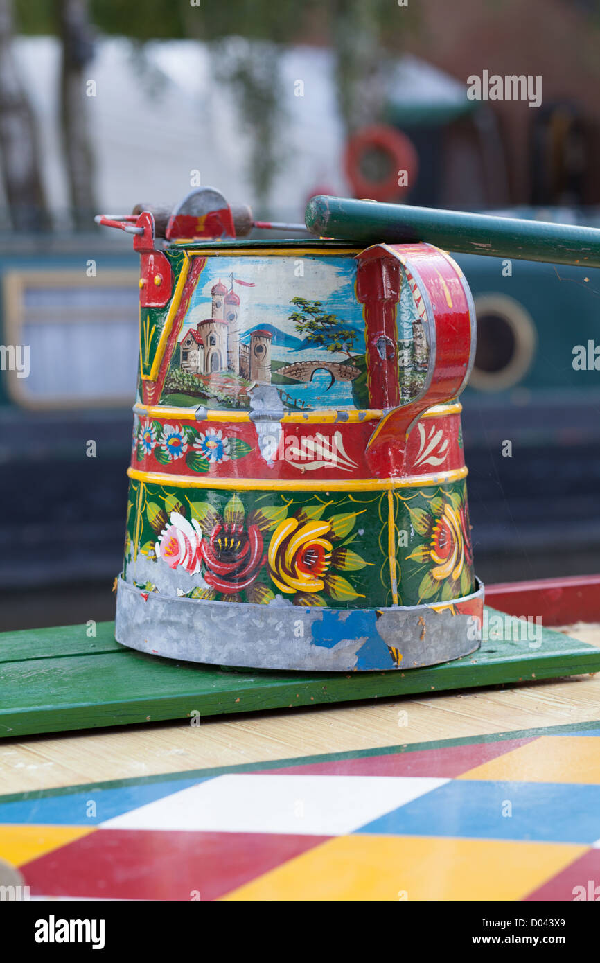 Hand painted canal boat decorative water container with roses and ...