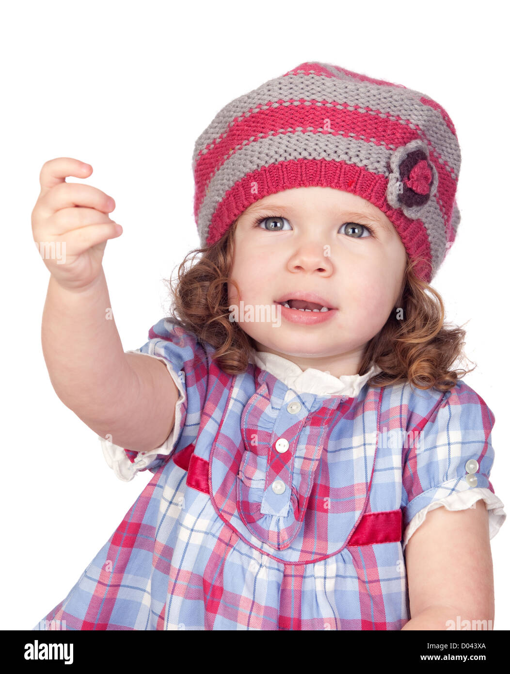 Smiling baby girl asking something isolated over white background Stock ...