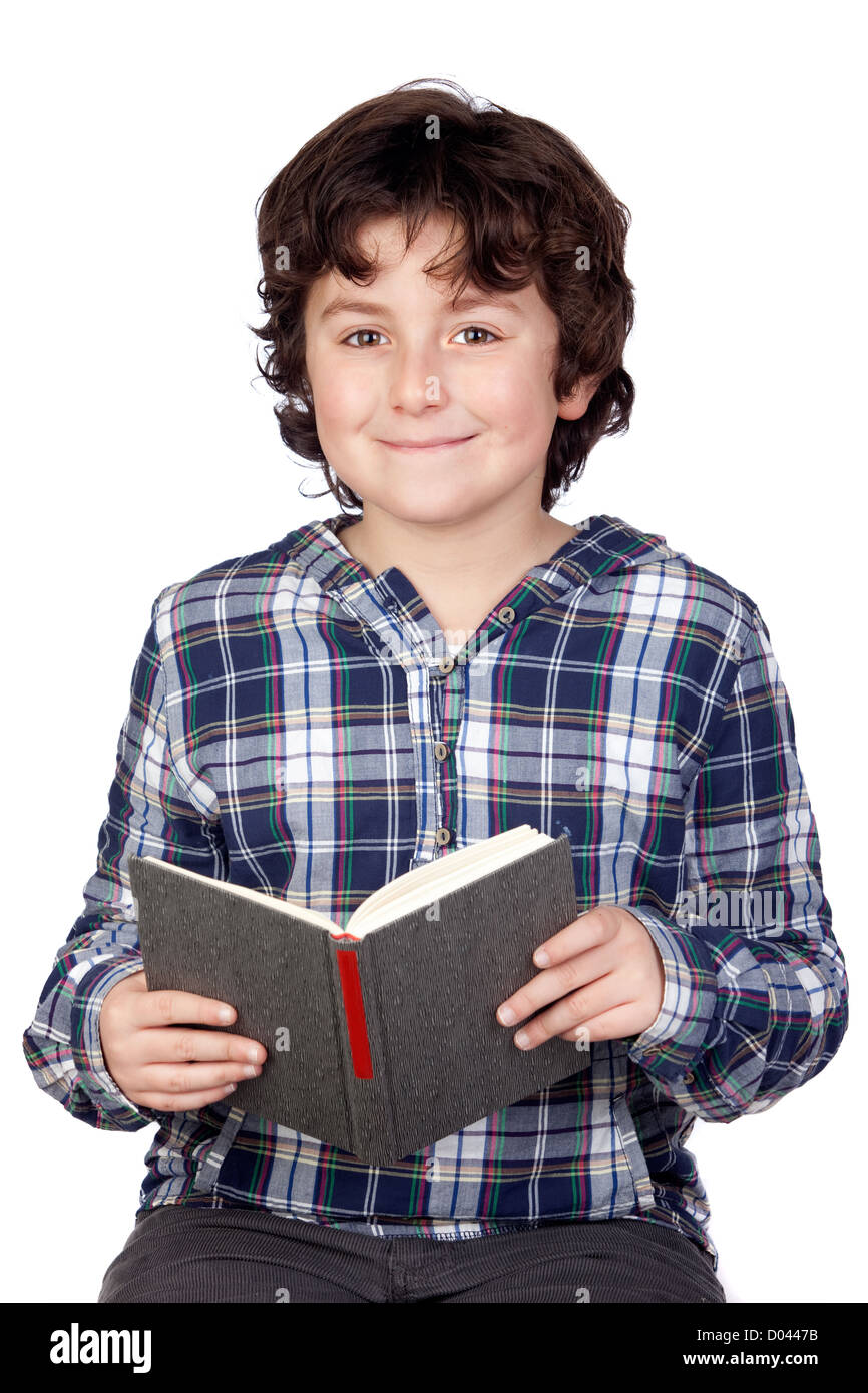 Student child with a book isolated over white background Stock Photo ...