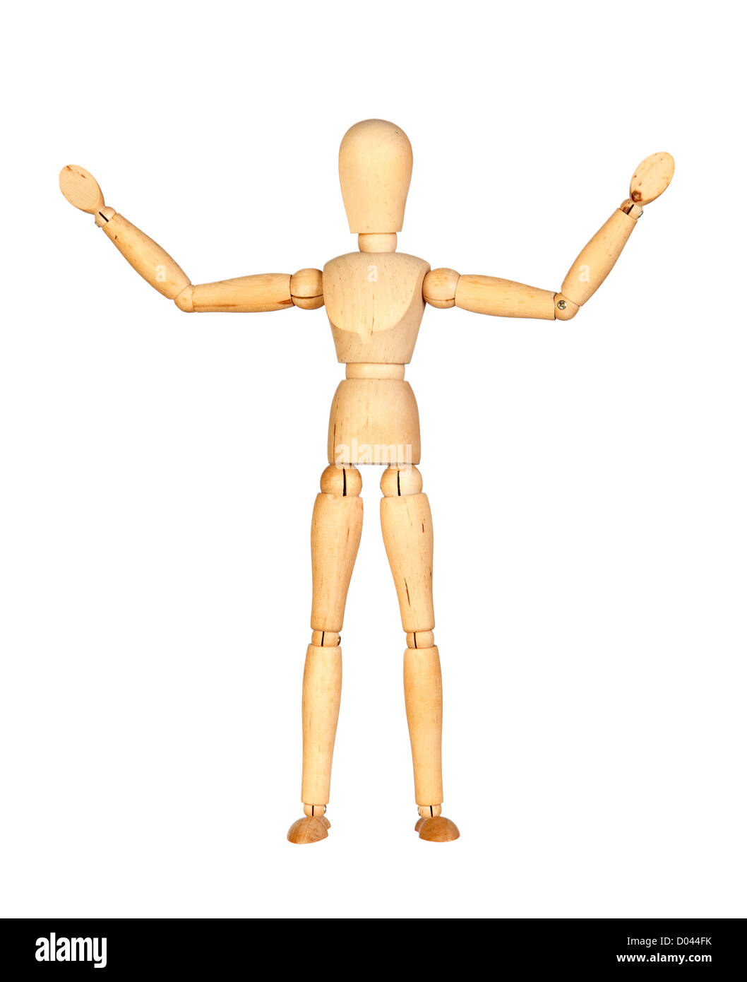 Wooden mannequin with extended arms isolated on white background Stock ...
