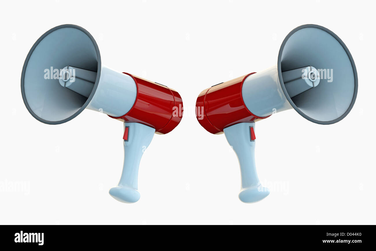 red megaphones isolated on white background Stock Photo - Alamy