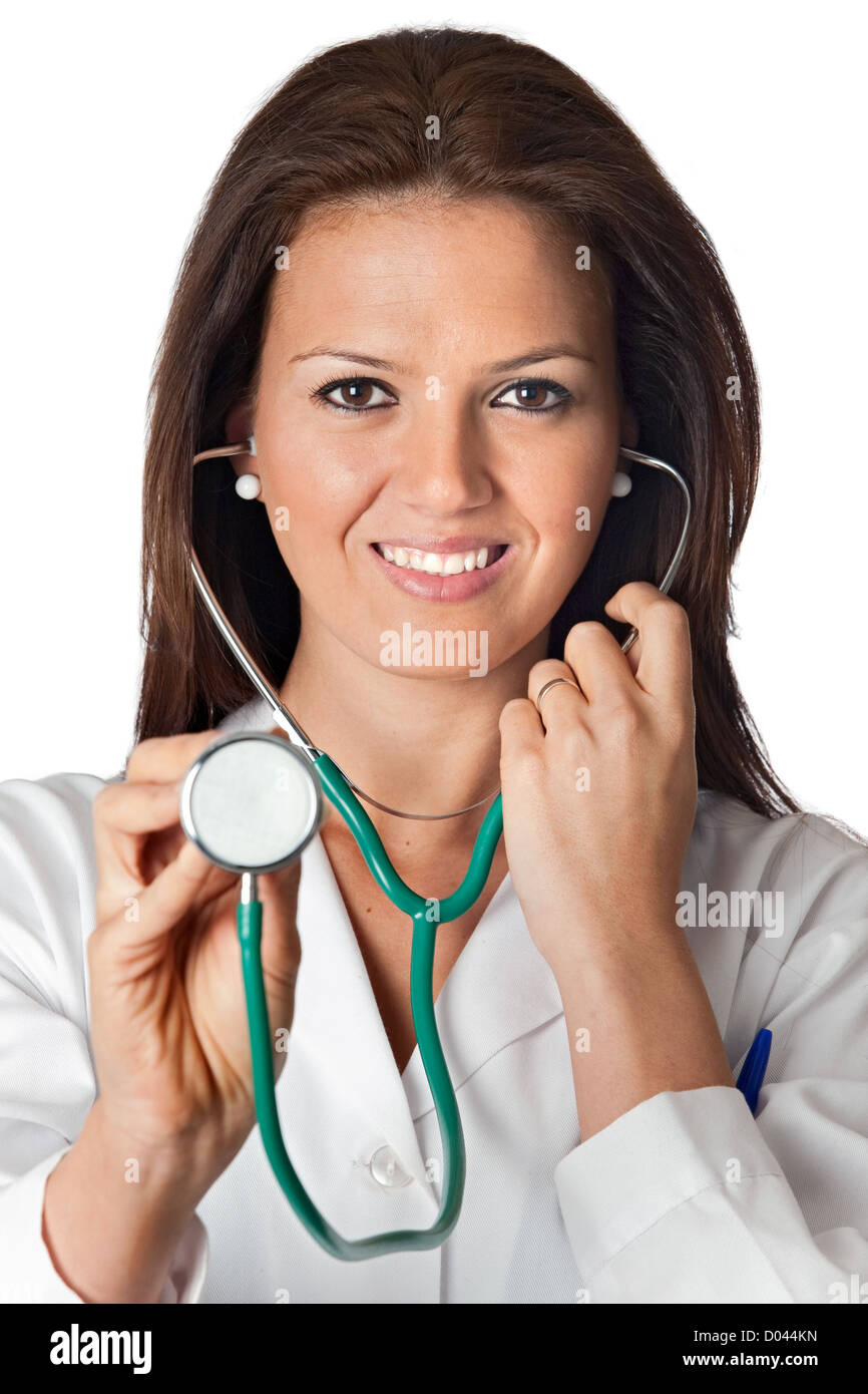 Attractive lady doctor over a white background Stock Photo - Alamy