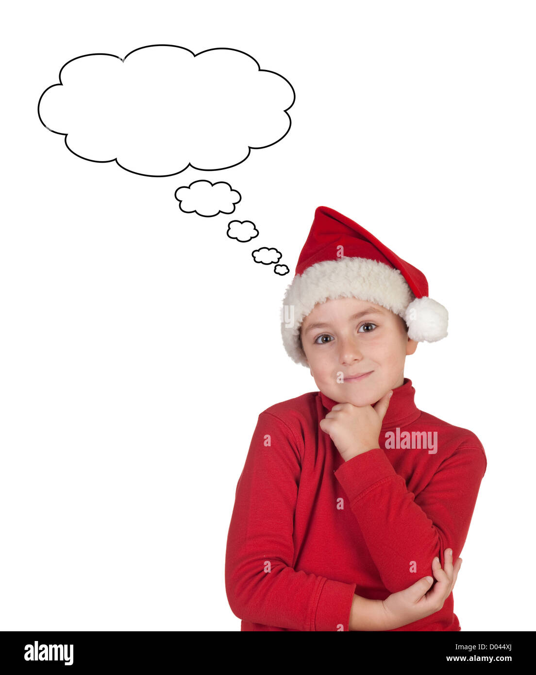 Adorable boy with santa hat isolated thinking on white background Stock ...
