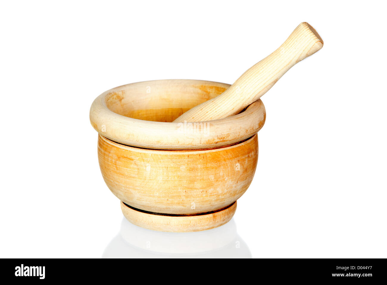 Wooden mortar isolated on white background with reflection Stock Photo ...