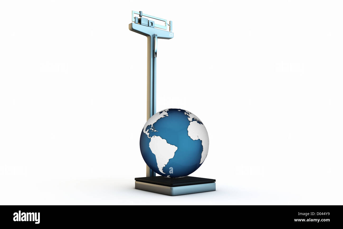 world on a scale isolated on white background Stock Photo - Alamy