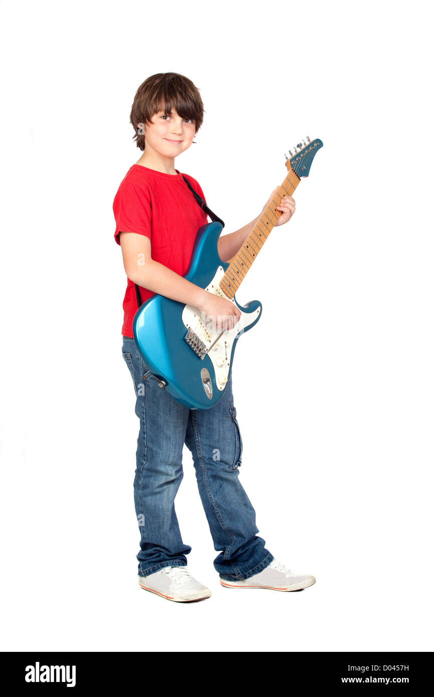 Handsome boy whit electric guitar a over white background Stock Photo ...