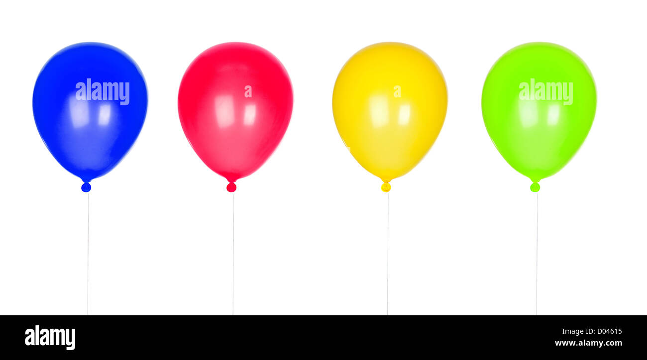 Four colorful balloons inflated isolated on white background Stock ...