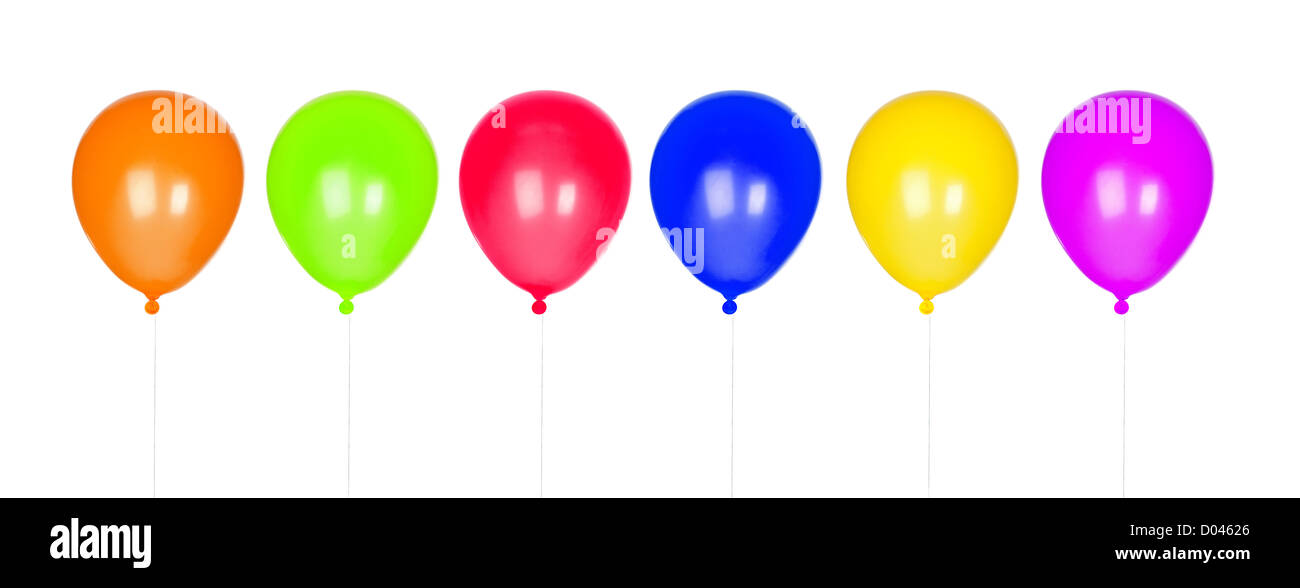 Six colorful balloons inflated isolated on white background Stock Photo ...