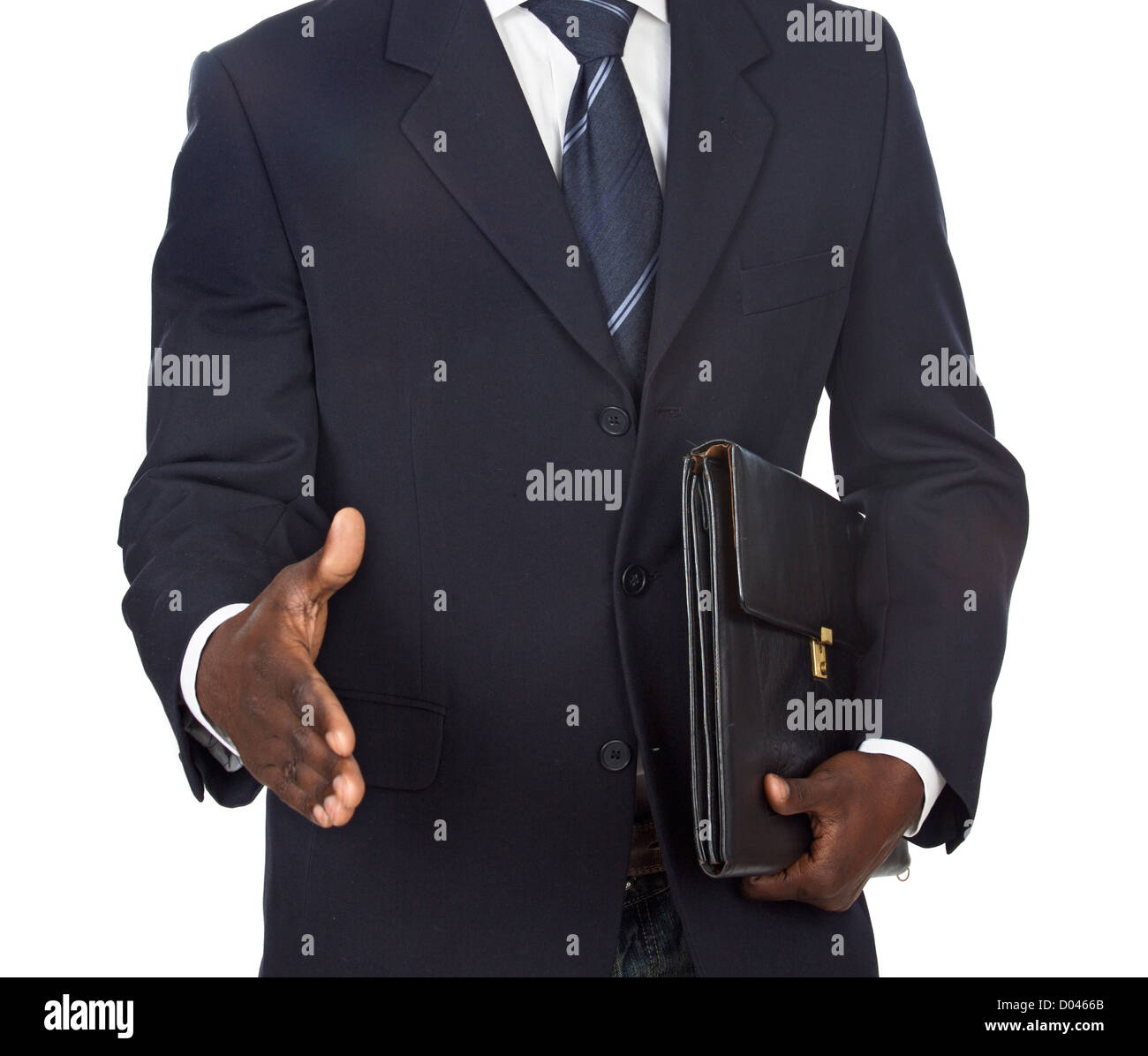 African businessman offering a handshake a over white background Stock ...