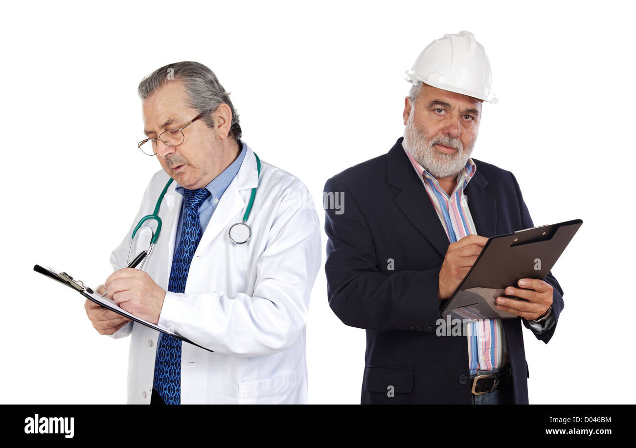 Veteran workers with clipboard isolated on white background Stock Photo ...