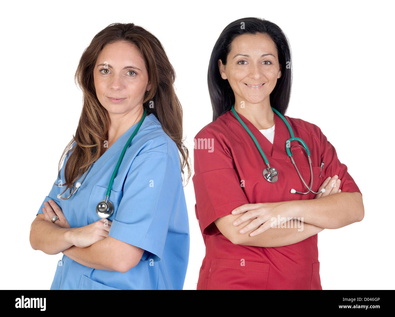 Two doctor women on a over white background Stock Photo - Alamy