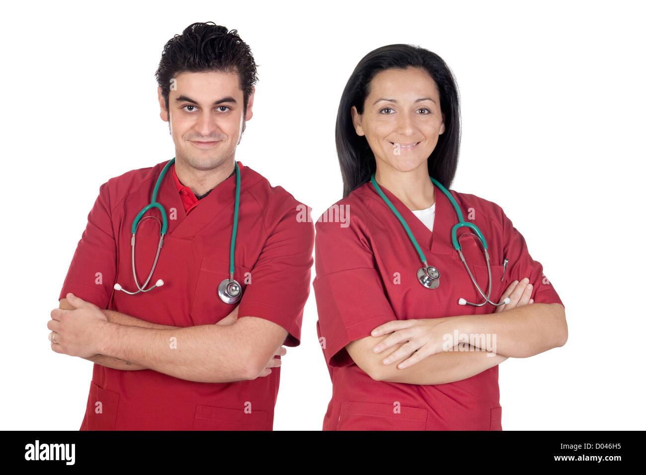 Couple of doctors isolated on a over white background Stock Photo - Alamy