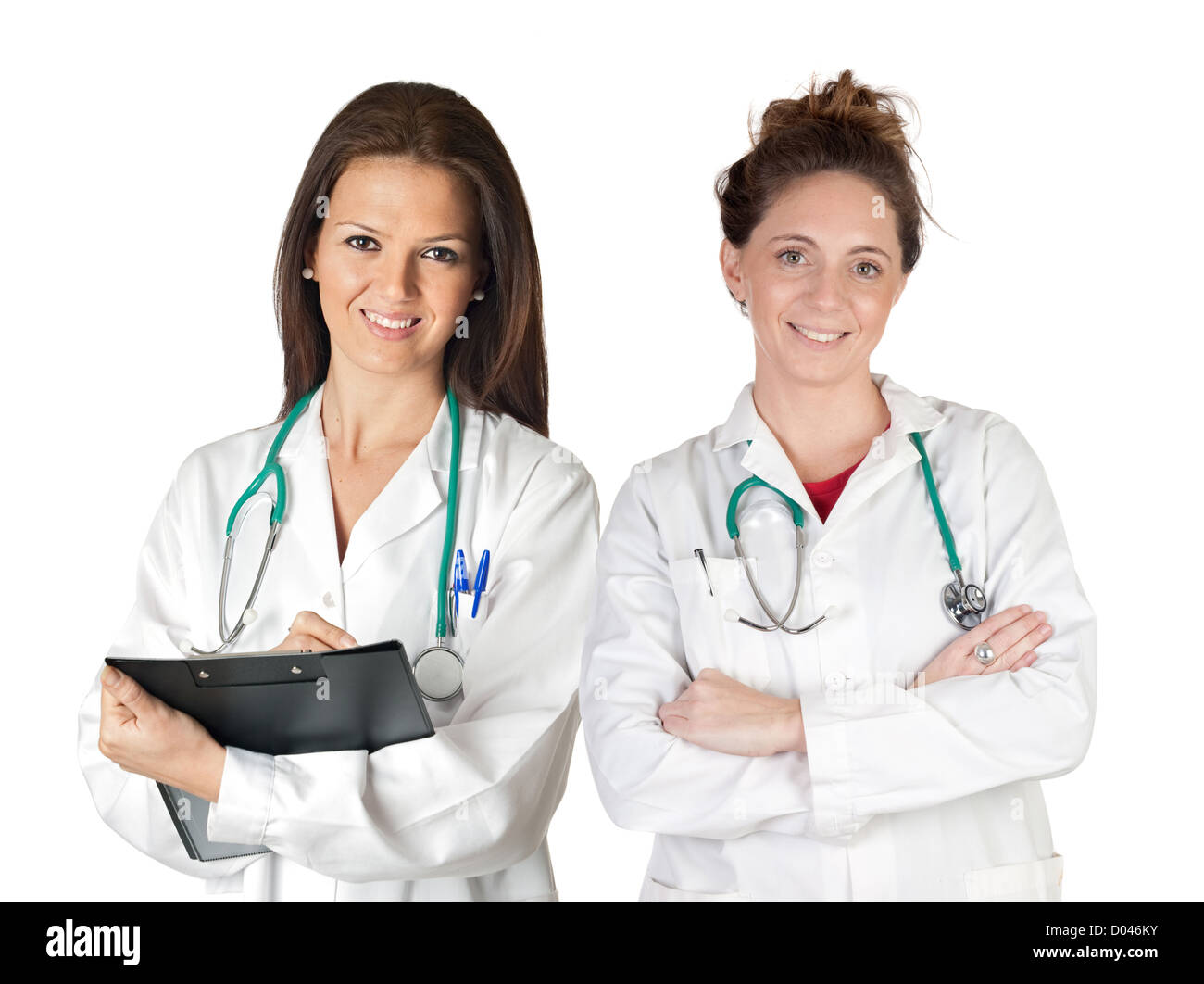 Two doctor women over a white background Stock Photo - Alamy
