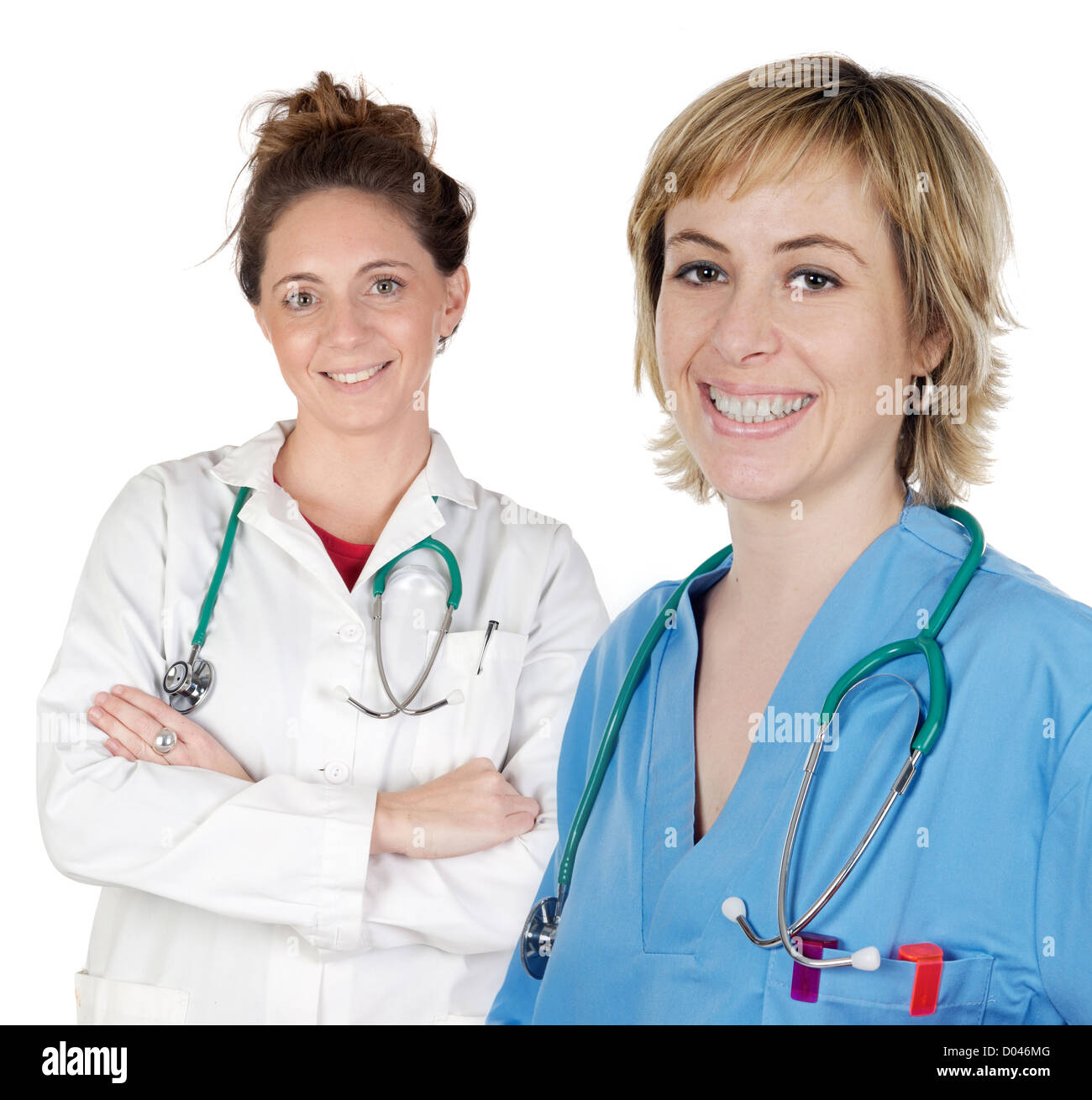 Two doctor women on a over white background Stock Photo - Alamy