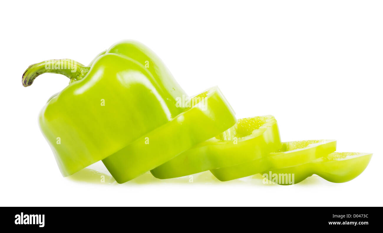 Sweet green sliced pepper isolated over white background Stock Photo ...