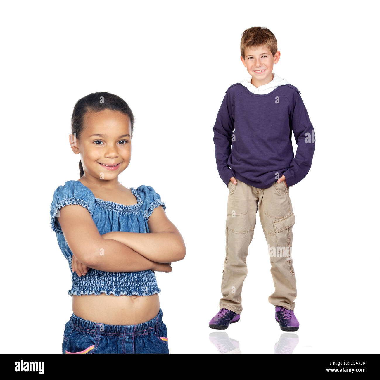 Two beautiful children isolated on a over white background Stock Photo ...