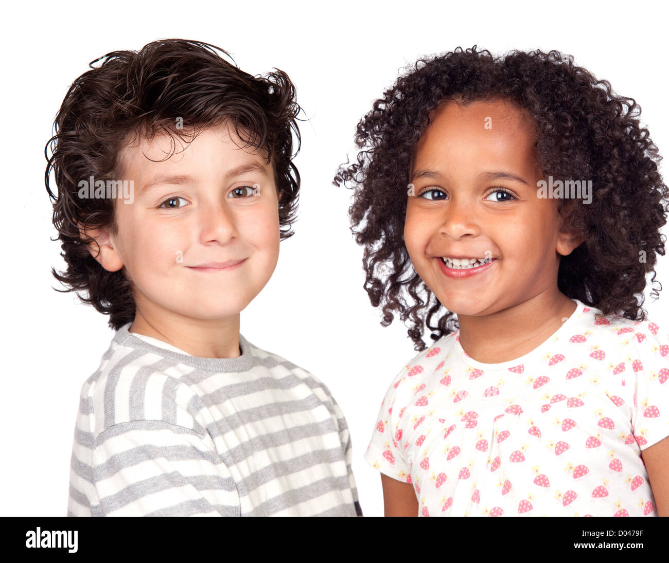 Two beautiful children isolated on a over white background Stock Photo ...