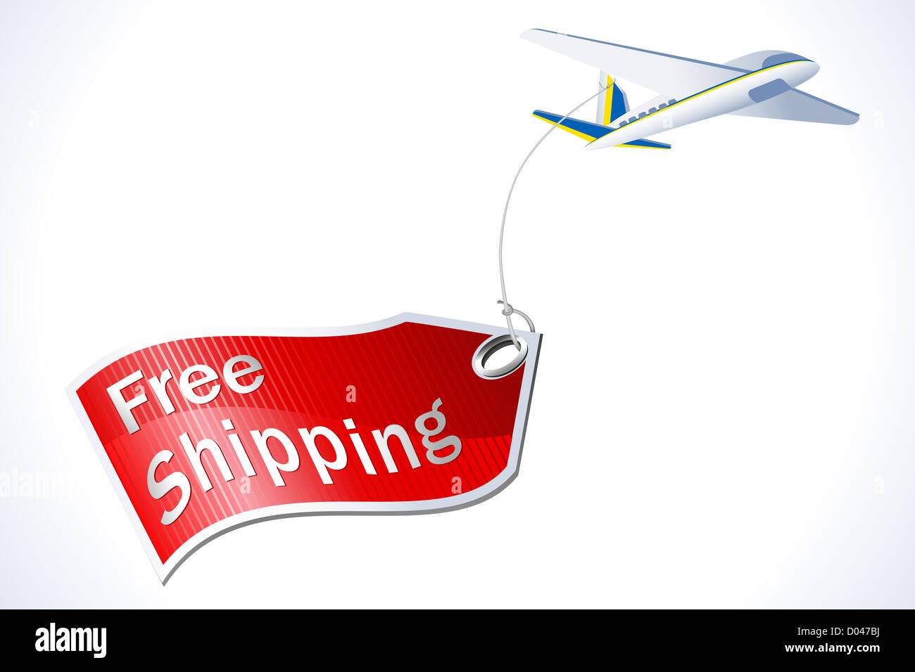 illustration of free shipping tag with plane on white background Stock ...
