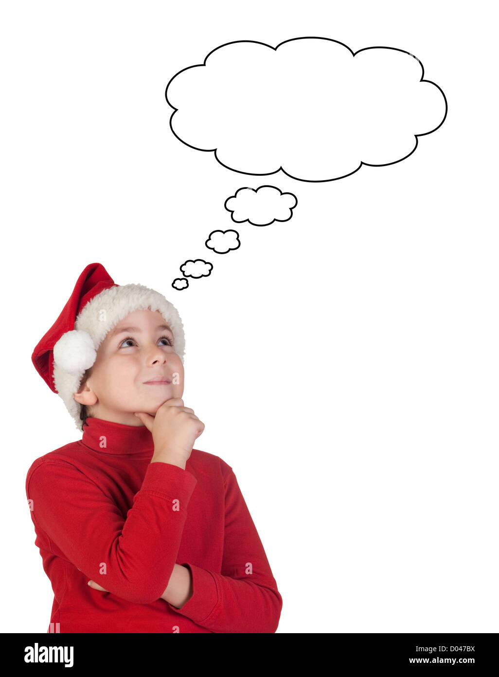 Adorable boy with santa hat thinking isolated on white background Stock ...