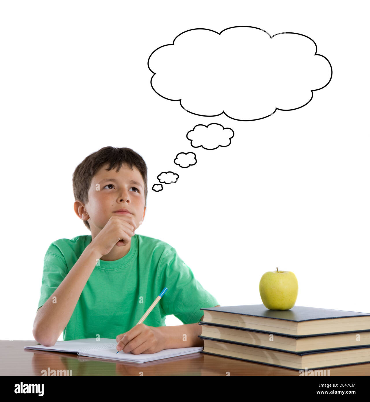 Adorable student thinking on a over white background Stock Photo - Alamy