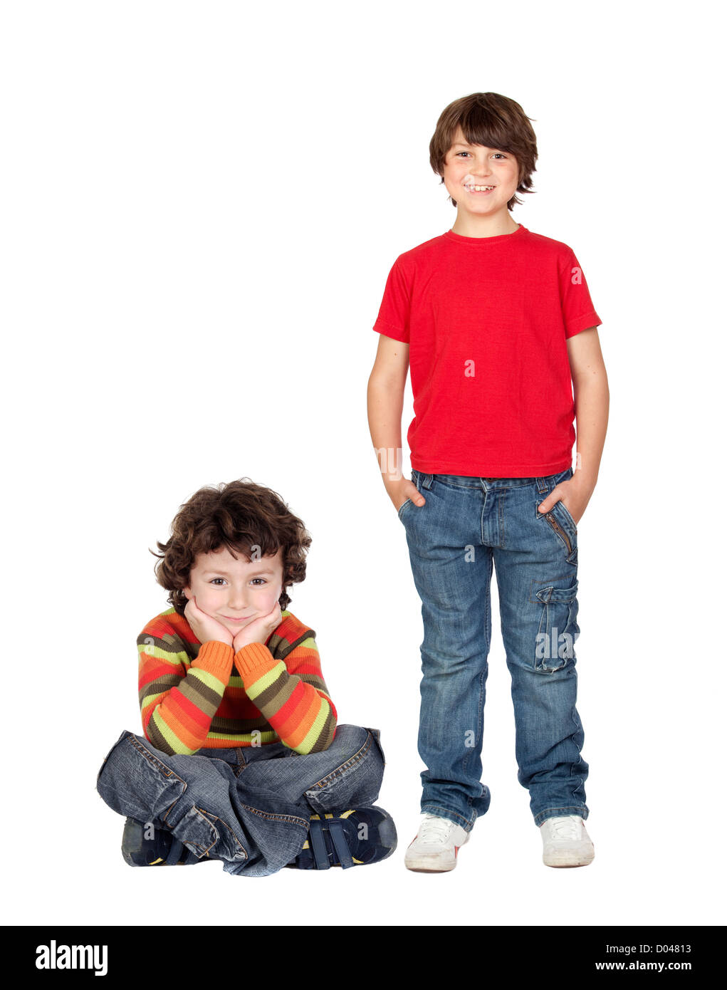 Two funny children isolated on white background Stock Photo - Alamy