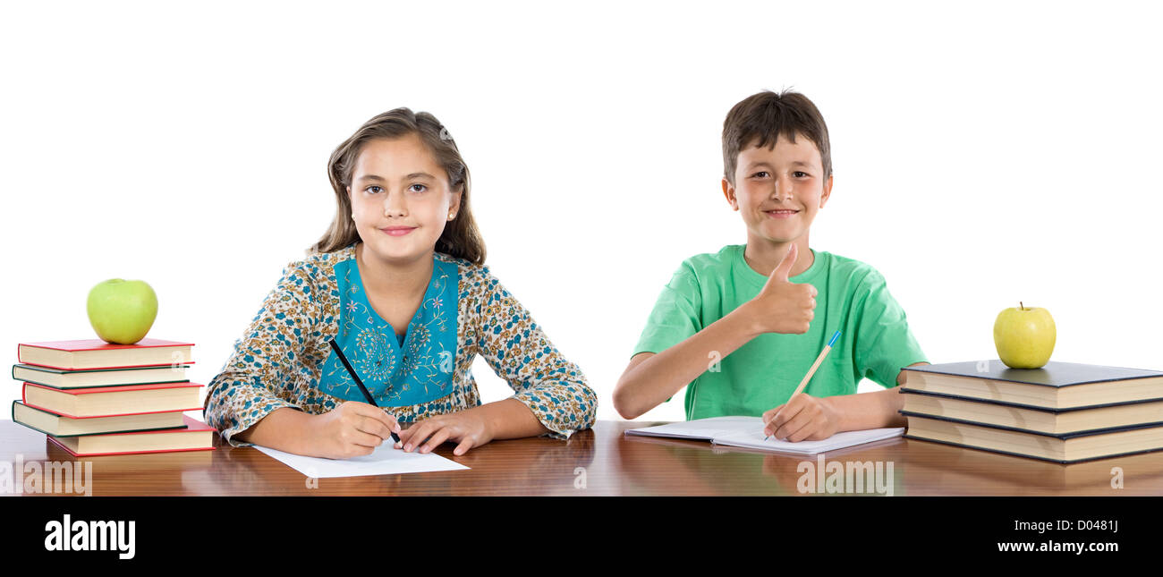 Couple of kids students isolated over white Stock Photo - Alamy