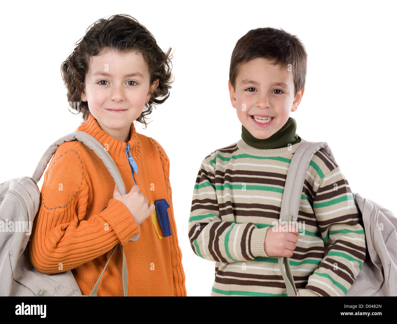 Two students returning to school on a white background Stock Photo - Alamy