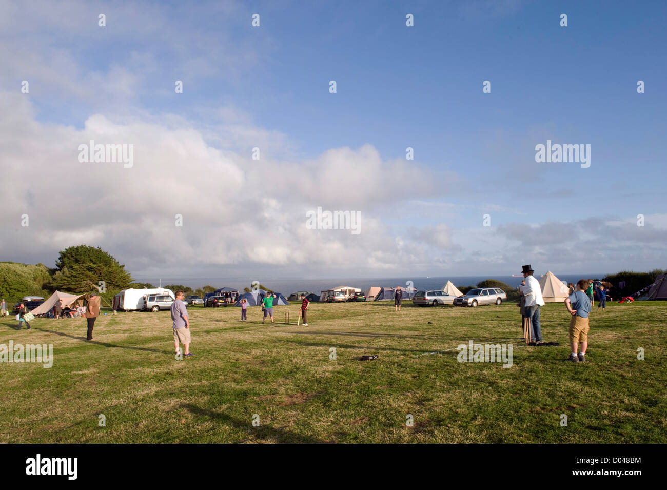 Annual cricket match at Porth-en-alls campsite, Prussia cove, cornwall ...