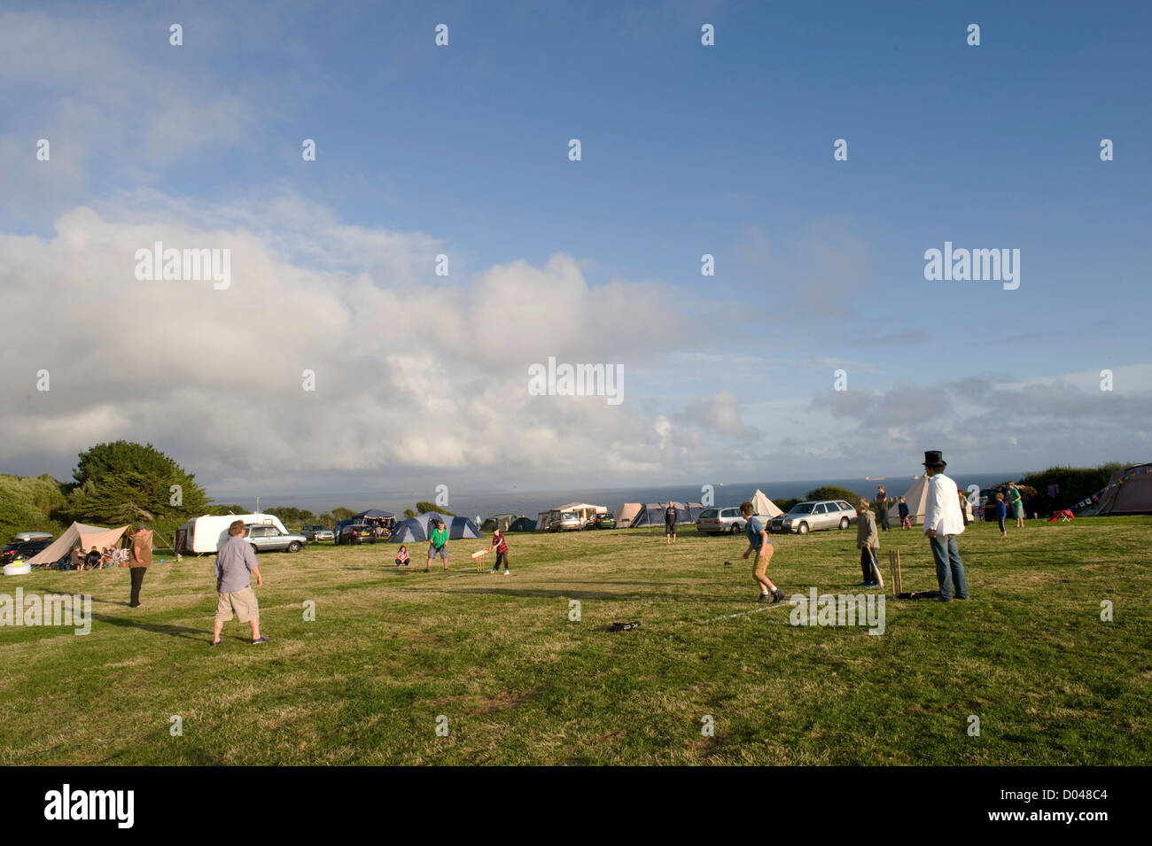 Annual cricket match at Porth-en-alls campsite, Prussia cove, cornwall ...